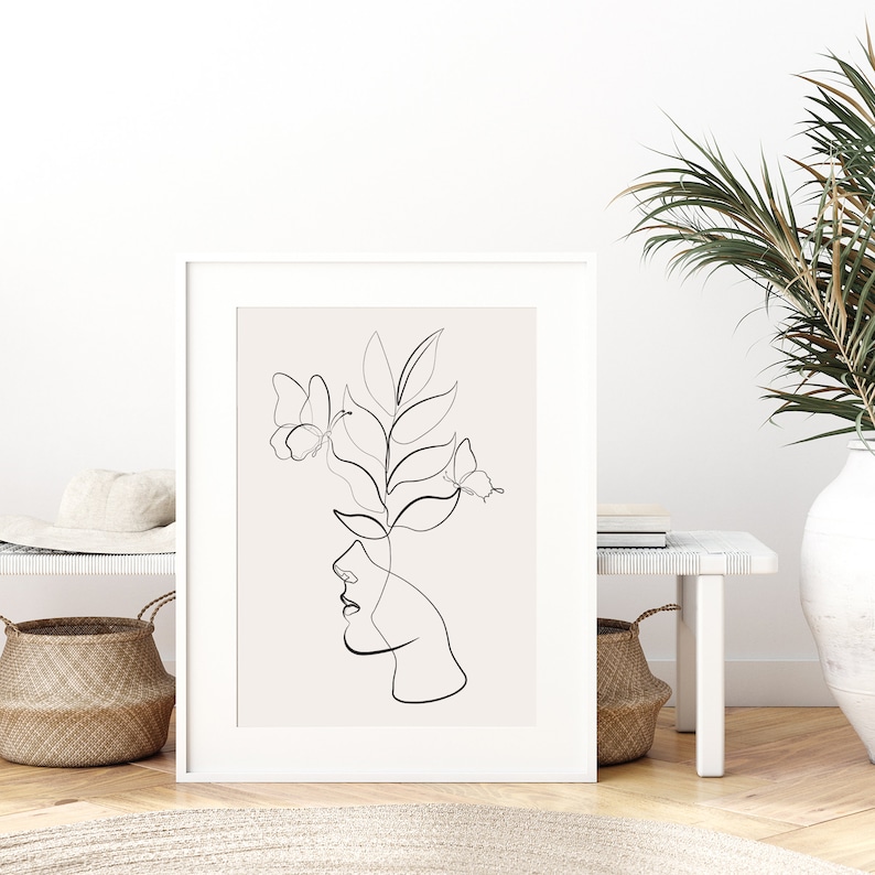 Woman Head of Flowers Line Art Print Minimalist One Line | Etsy