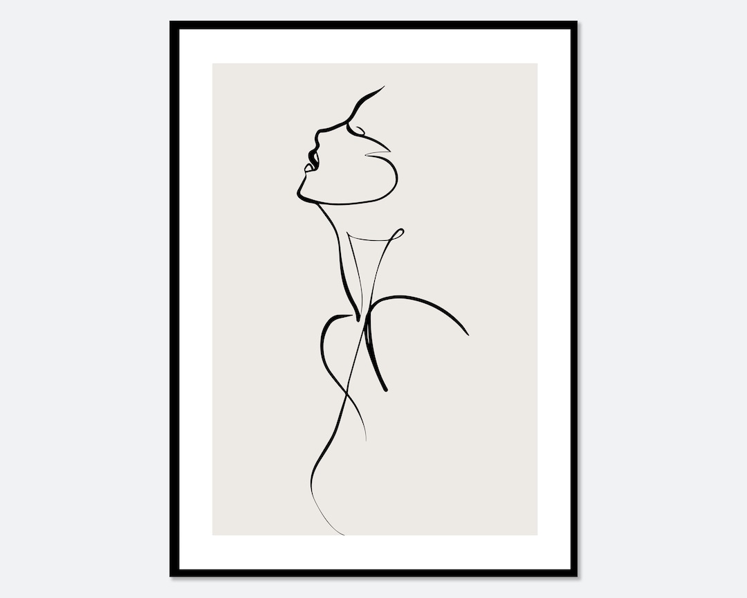 One Line Modern Girl Silhouette Line Art Print | Single Line Figure ...
