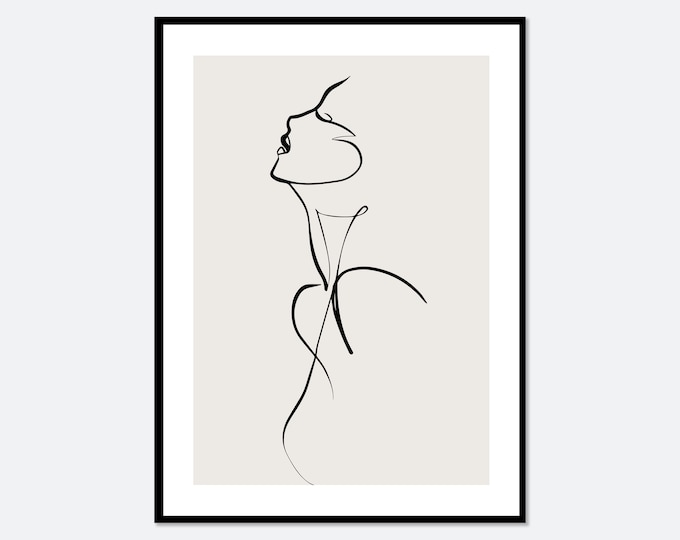 One Line Body Figure Art Print | Single Line Figure Drawing, Minimalist ...