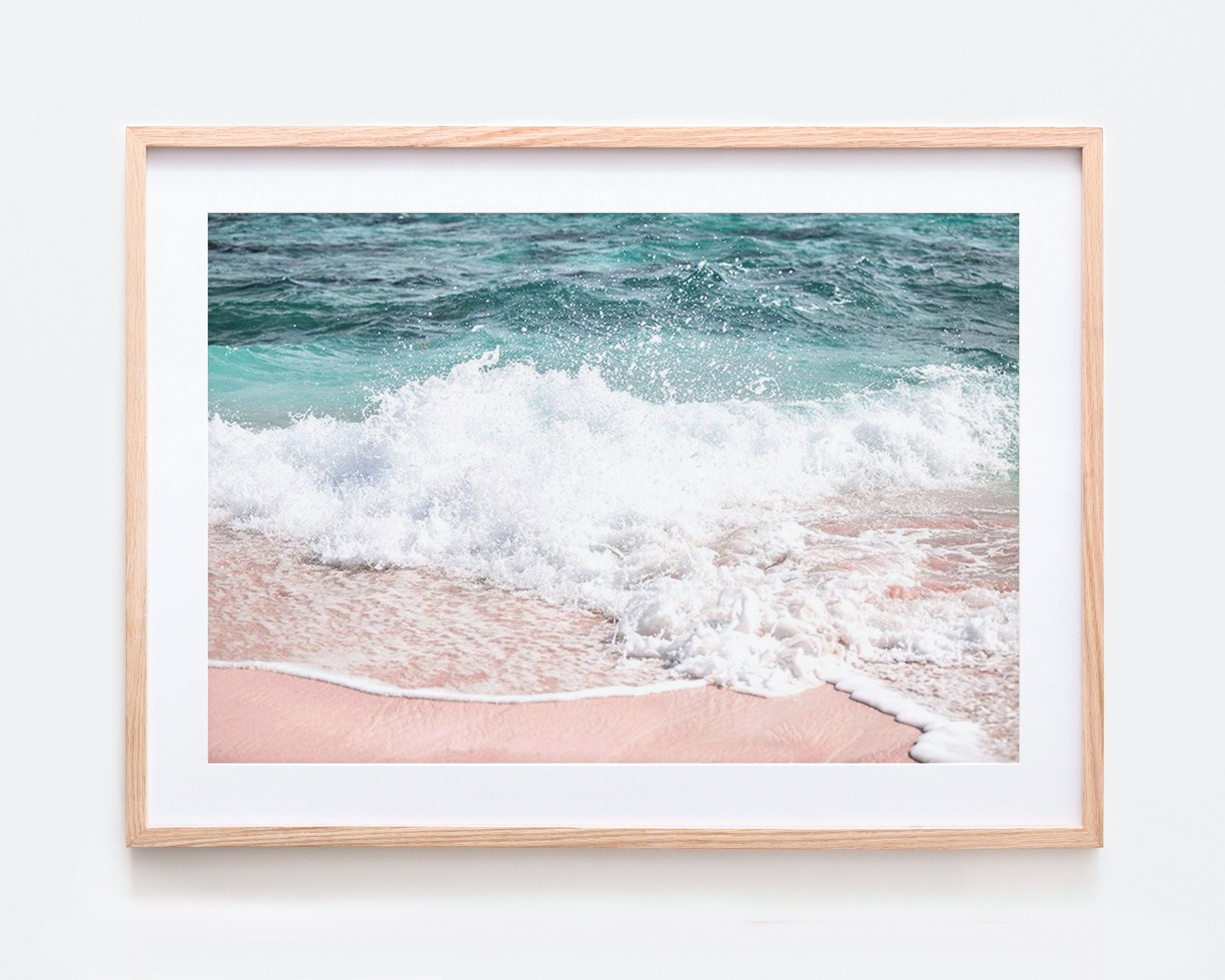 Pink Beach Ocean Waves Art Print | Ocean Coastal Print, Pastel Pink ...