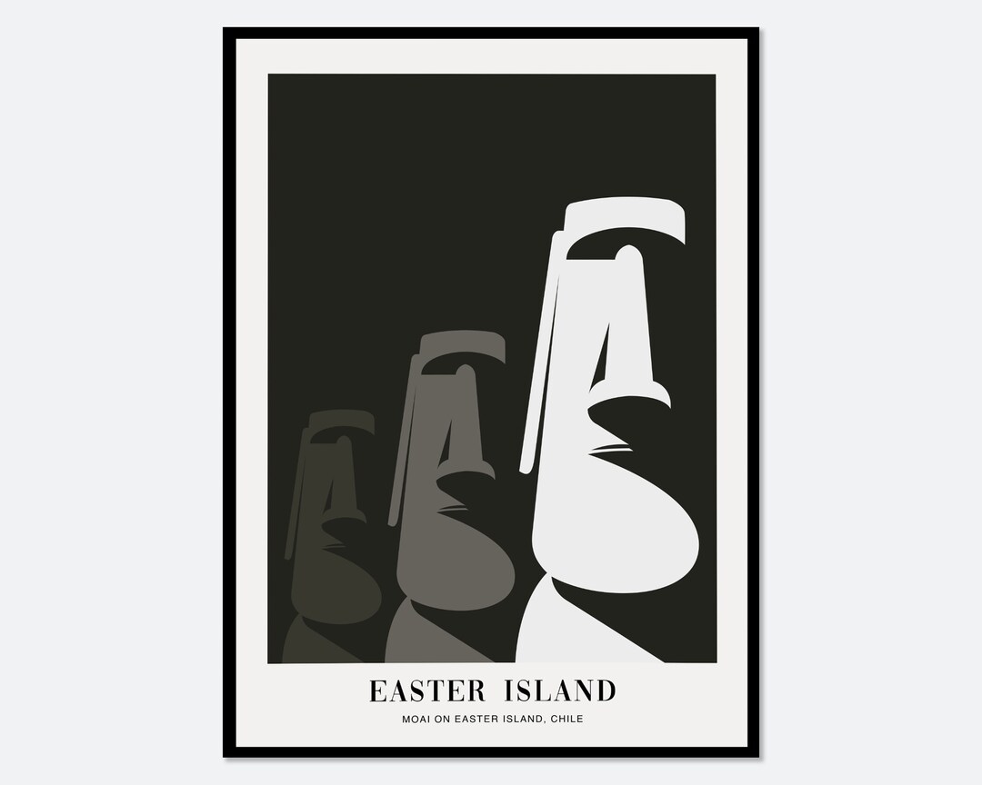 Moai on Easter Island Chile Black White Boho Art Print | Abstract ...