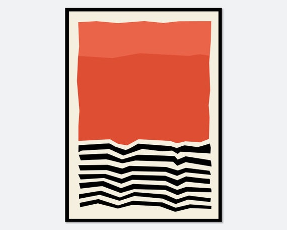 Minimalist Mid-century Modern Red Black Lines and Shapes - Etsy