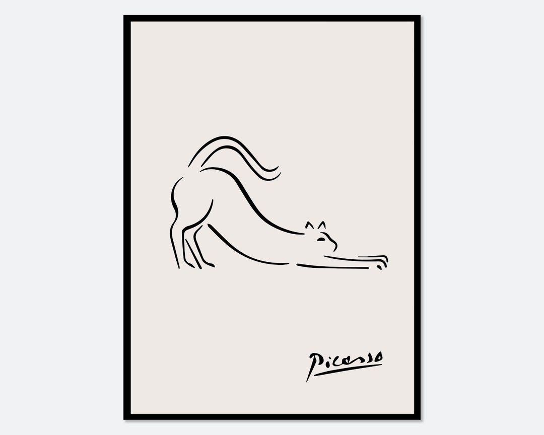 Pablo Picasso Feline Cat Sketch Line Drawing Art Print | Esquisse D'un ...