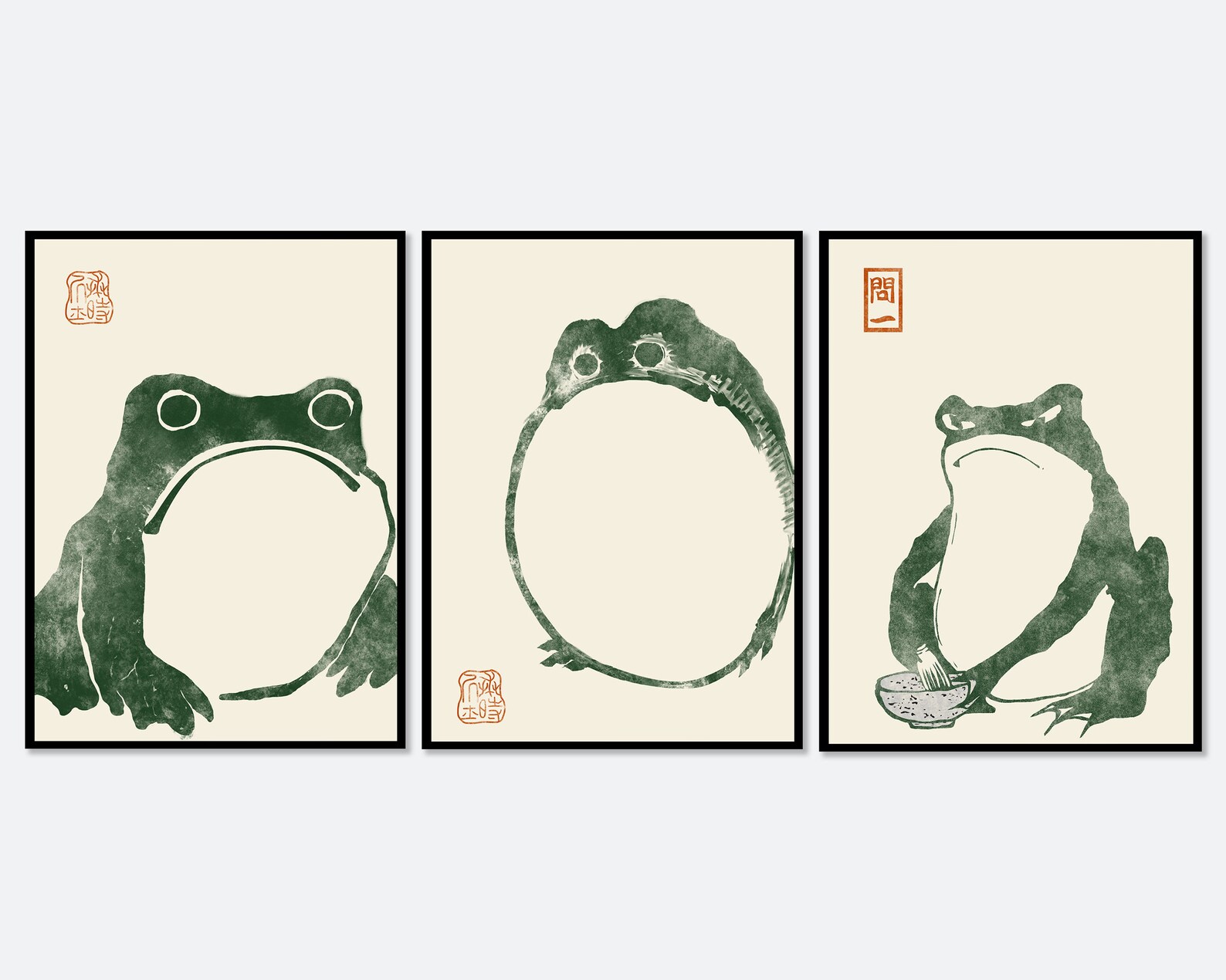 Japanese Frog Matsumoto Hoji Toad Set of 3 Woodblock Art Print | Etsy