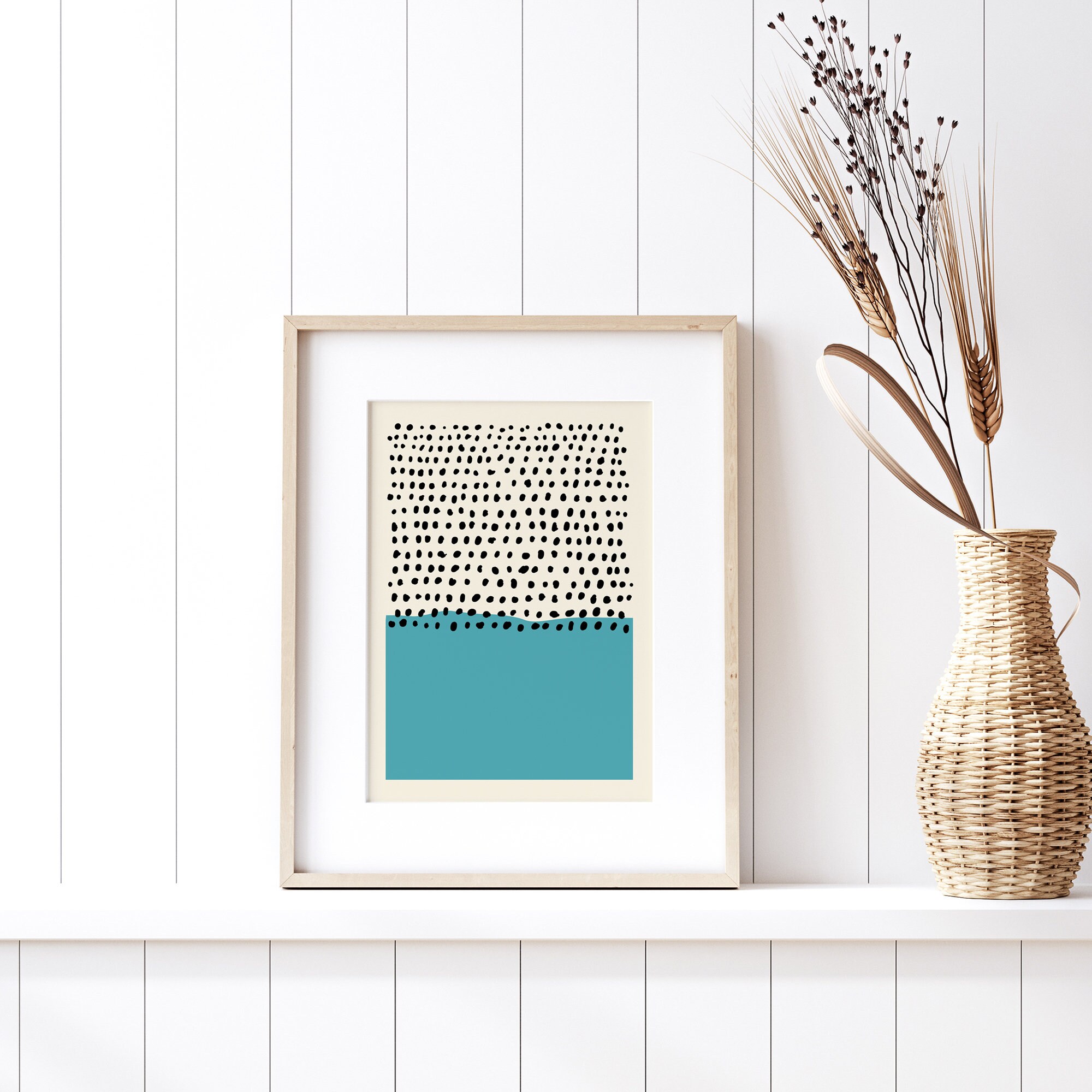 Minimalist Mid-century Modern Blue Black Dots and Shapes | Etsy