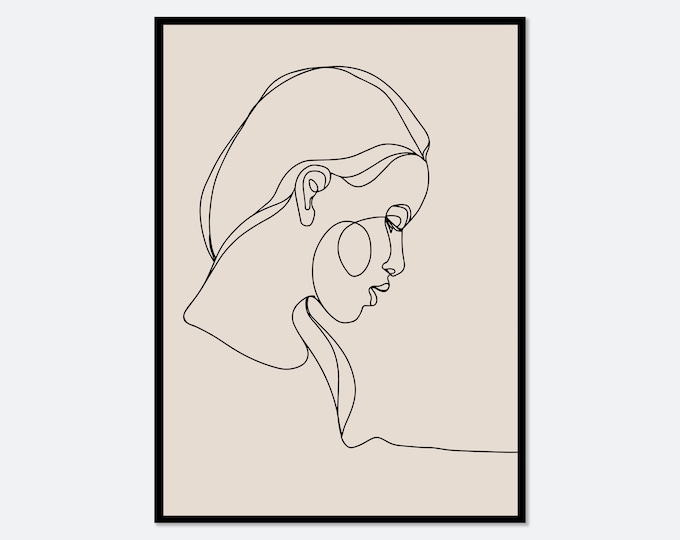 Single Line Female Figure Printable, One Line Drawing, Woman Face ...