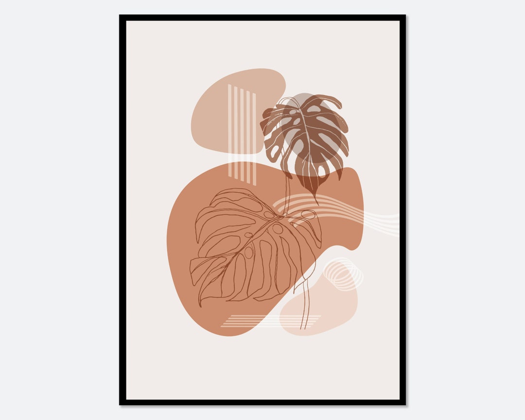 Modern Abstract Monstera Boho Leaves Poster Wall Art Print | One Line ...