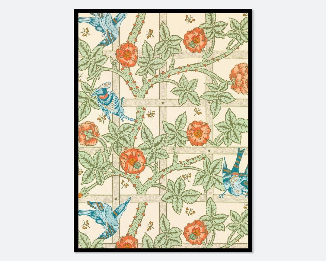 William Morris Trellis Birds Flowers Pattern Vintage Poster Art Print ...