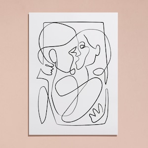 One Line Couple Kissing Continuous Line Art Print | Single Line Drawing ...
