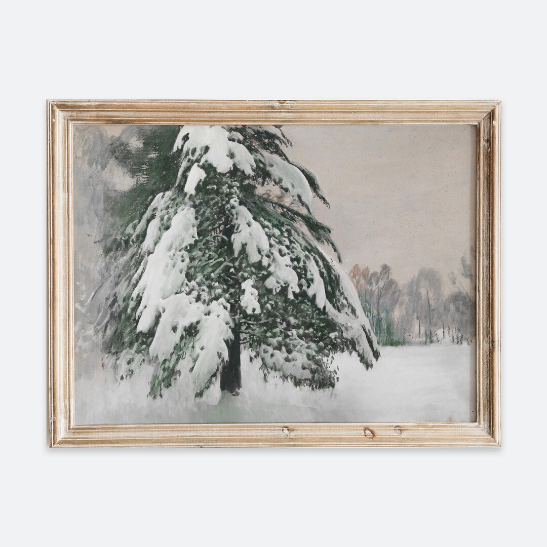 Vintage Winter Snow Capped Tree Landscape Wall Art Print, Snowy ...