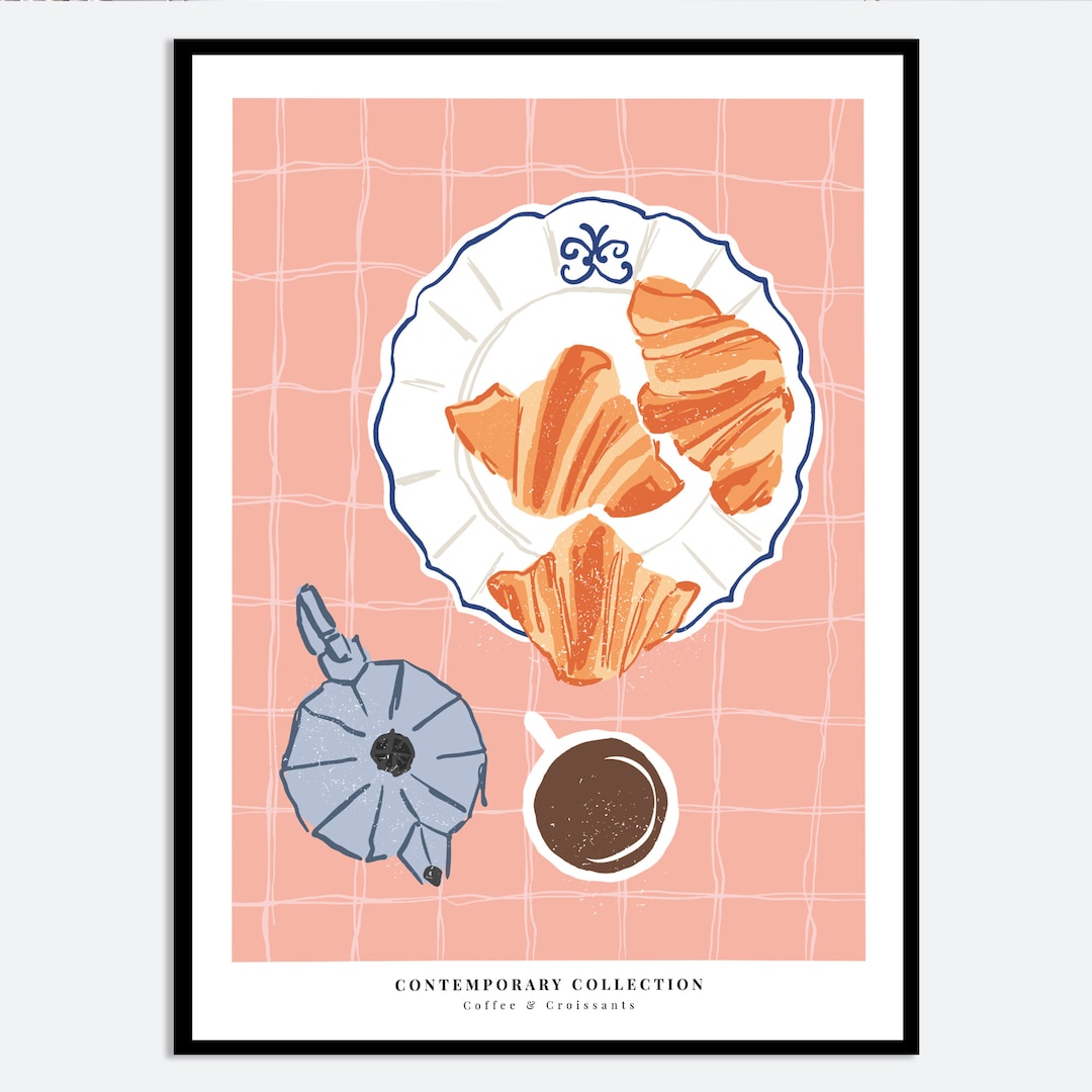 Coffee Croissant Afternoon Tea Sweet Pastry Dessert Kitchen Wall Art ...