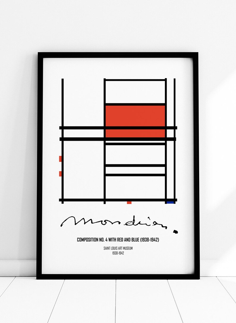 Piet Mondrian Remastered Composition No 4 Red Blue Abstract - Etsy