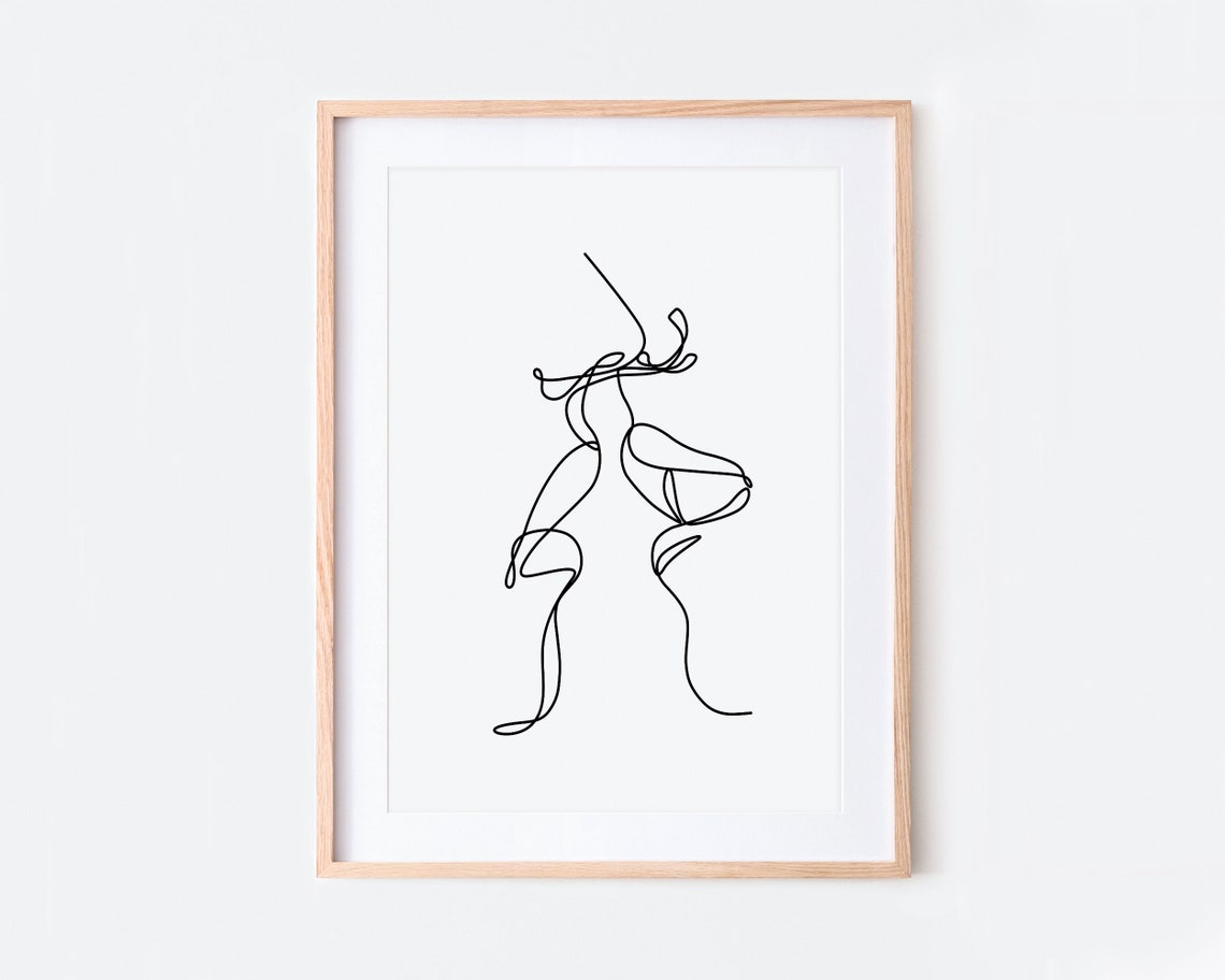 One Line Kissing Couple Line Art Print Single Line Figure - Etsy