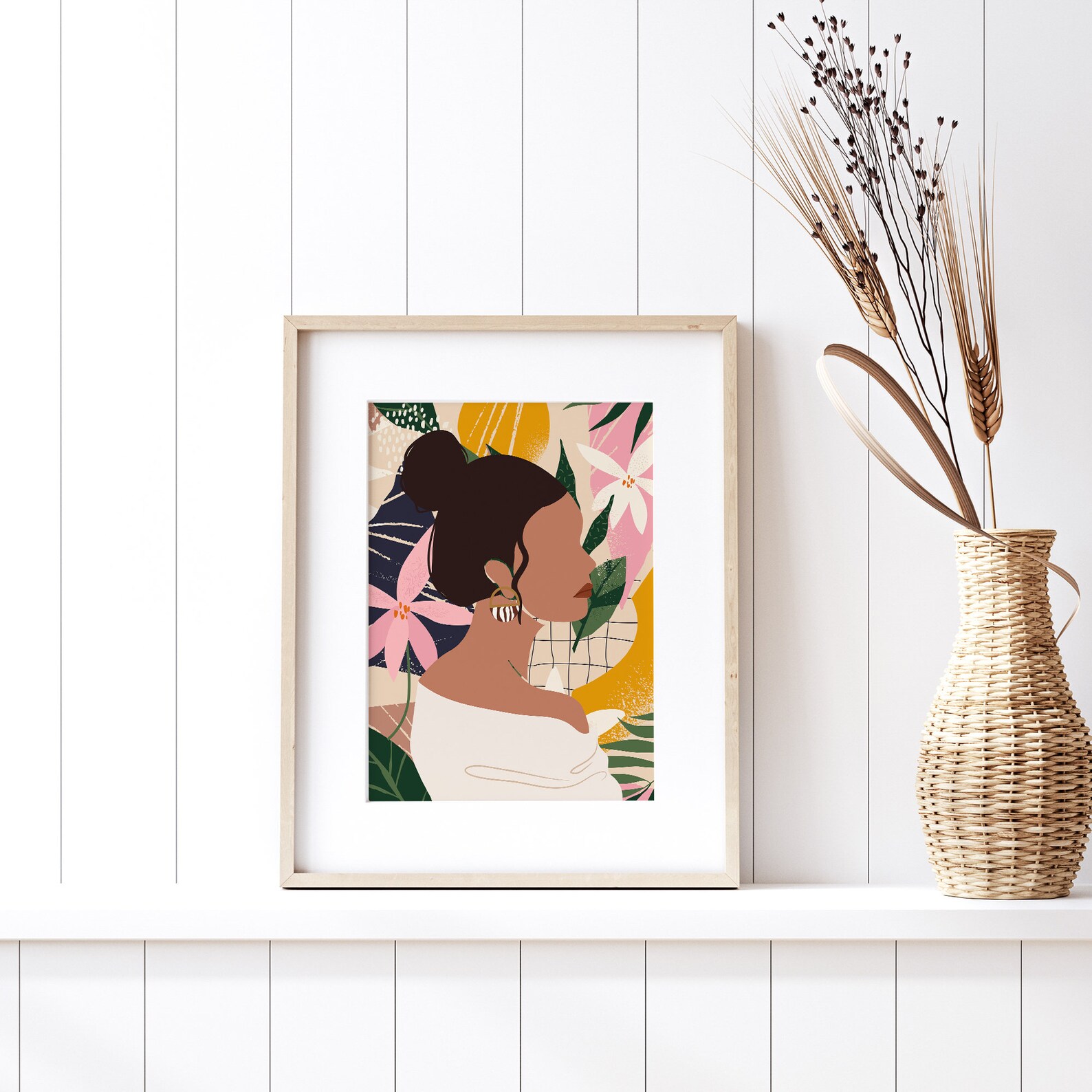 Boho Modern Eclectic Girl With Plants and Flowers Art Print - Etsy