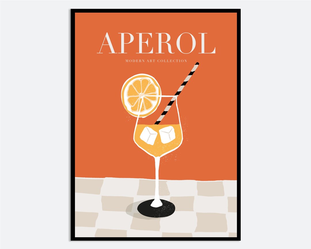 Aperol Spritz Cocktail Colorful Alcohol Drink Bar Cart Wall Art Print ...