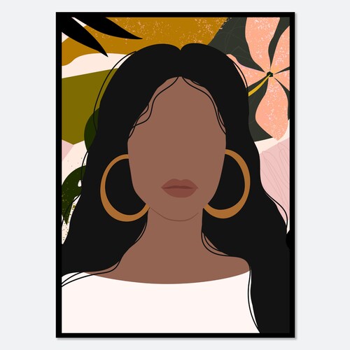 Boho Modern Eclectic Girl With Plants and Flowers Art Print - Etsy