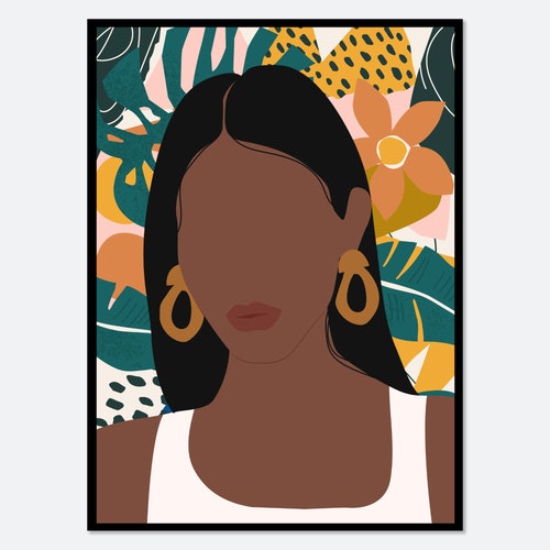 Boho Modern Eclectic Girl With Plants and Flowers Art Print - Etsy