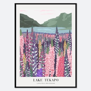 Lupins Field Lake Tekapo New Zealand Colorful Art Print | Abstract ...