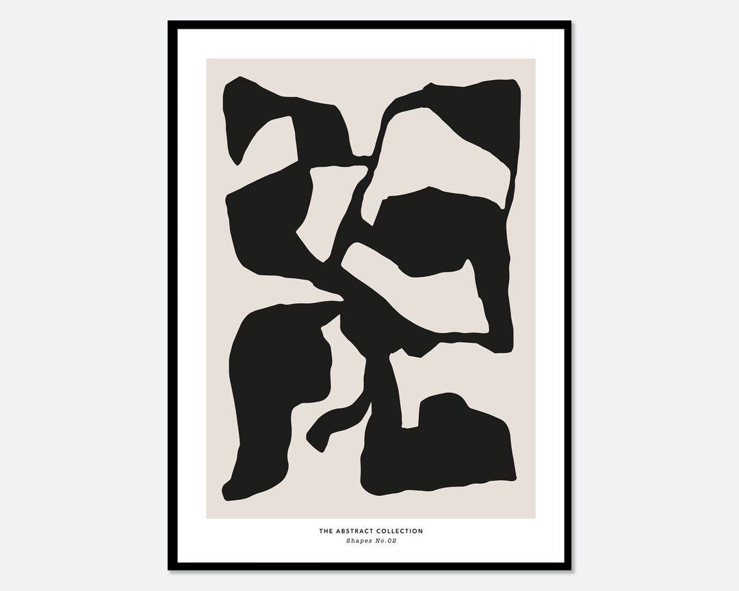 Minimalist Mid-century Modern Black Beige Lines Shapes Pattern Neutral ...