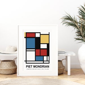 Piet Mondrian Remastered Composition Blue Red Yellow Abstract Wall Art ...