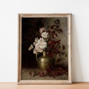 European Vintage Roses Flowers in Brass Vase Still Life Wall Art Print ...