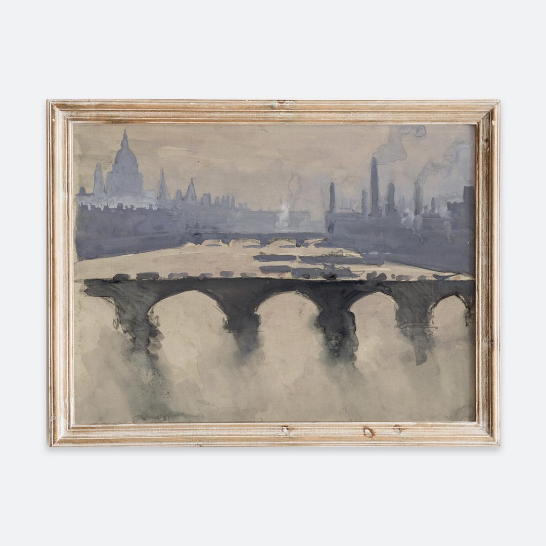Vintage Rustic London Cityscape Skyline Muted Watercolor Painting Wall ...