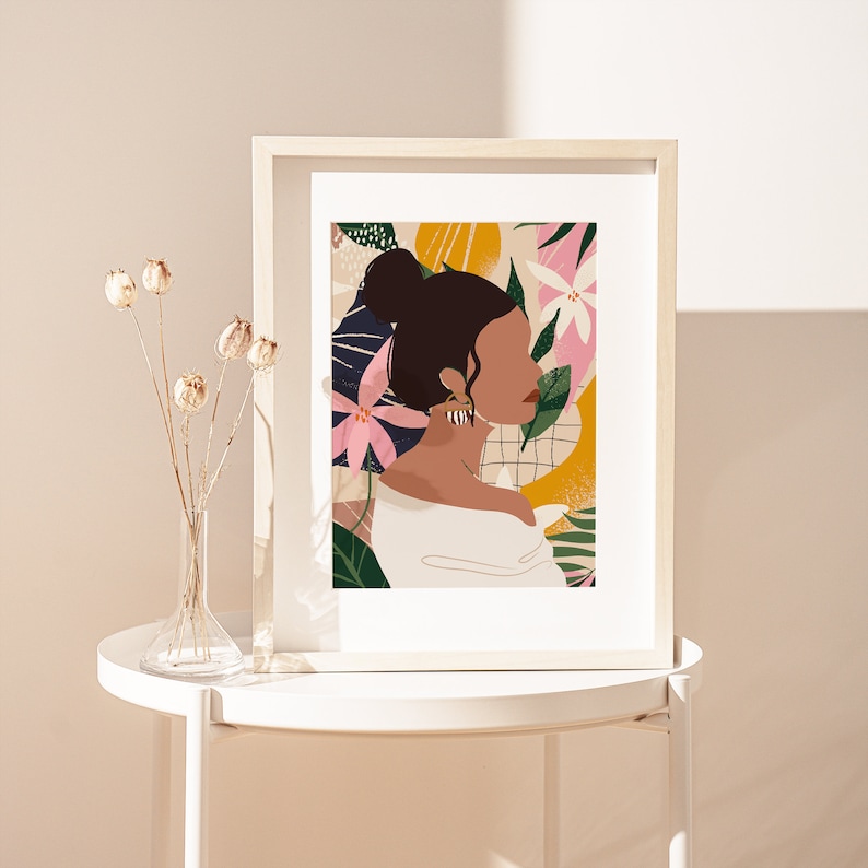 Boho Modern Eclectic Girl With Plants and Flowers Art Print - Etsy