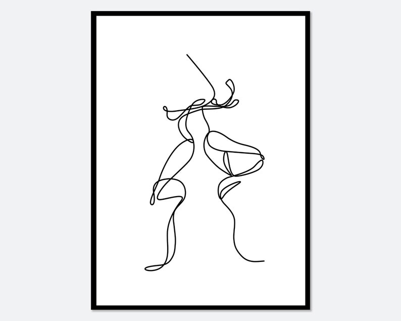 One Line Kissing Couple Line Art Print Single Line Figure - Etsy