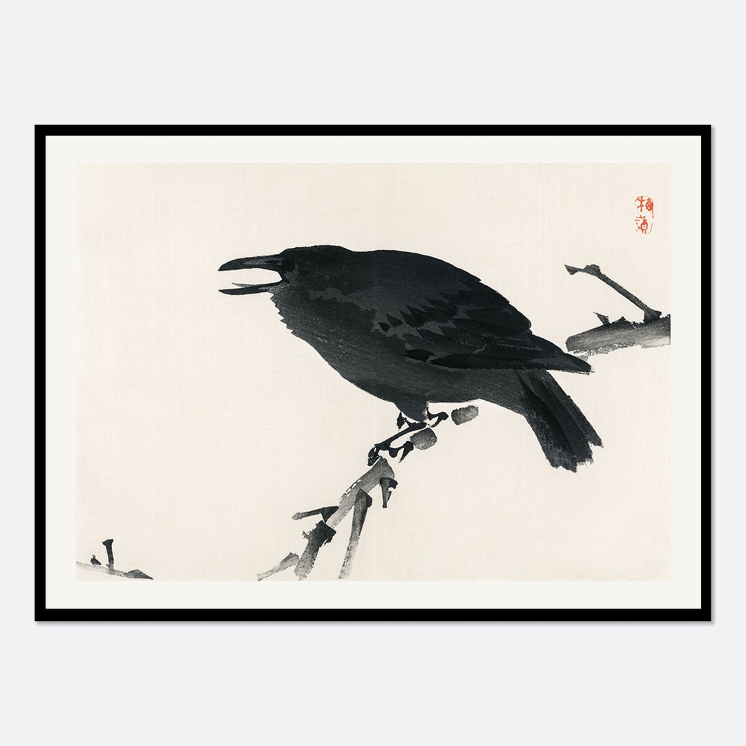 Crow Tree Branch Kono Bairei Vintage Japanese Woodblock Poster Bird ...