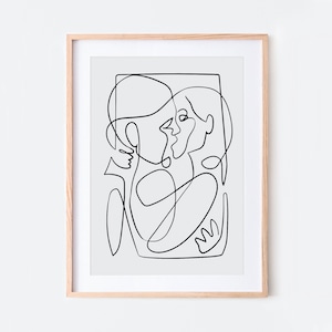 One Line Couple Kissing Continuous Line Art Print | Single Line Drawing ...