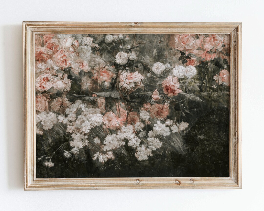 European Vintage Pink Rose Bush Garden Flowers Still Life Wall Art ...