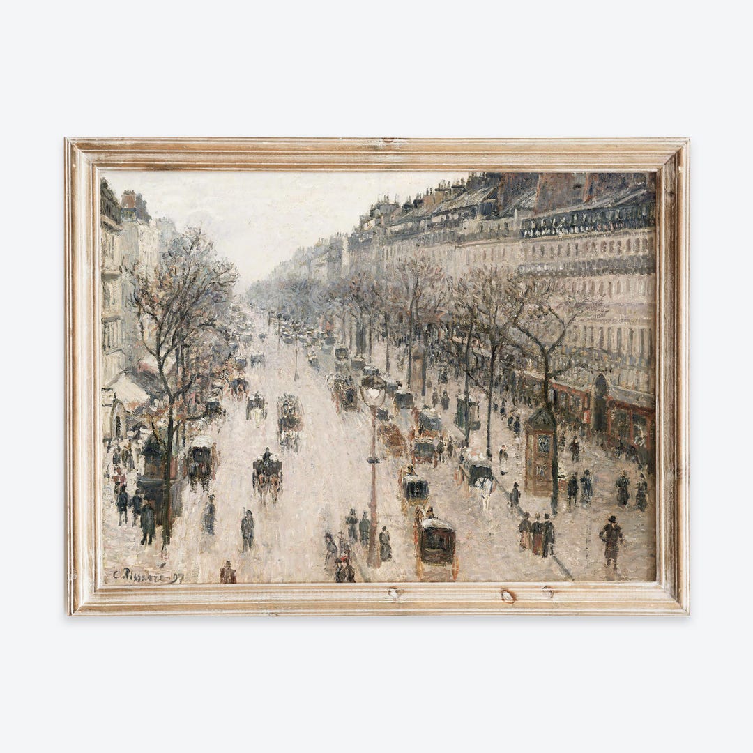 Rustic Vintage French Paris Street Scene Oil Painting Wall Art Print ...