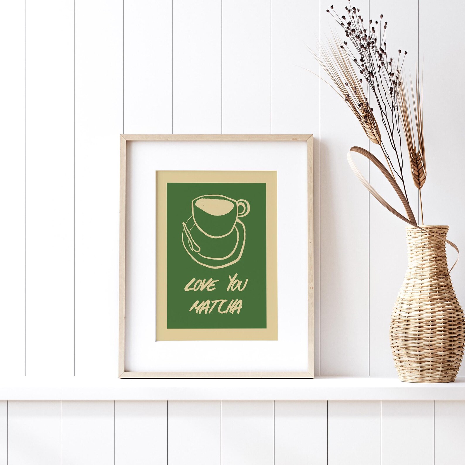 Love You Matcha Wall Art Print | Hand Drawn Green Drink Quote Poster ...