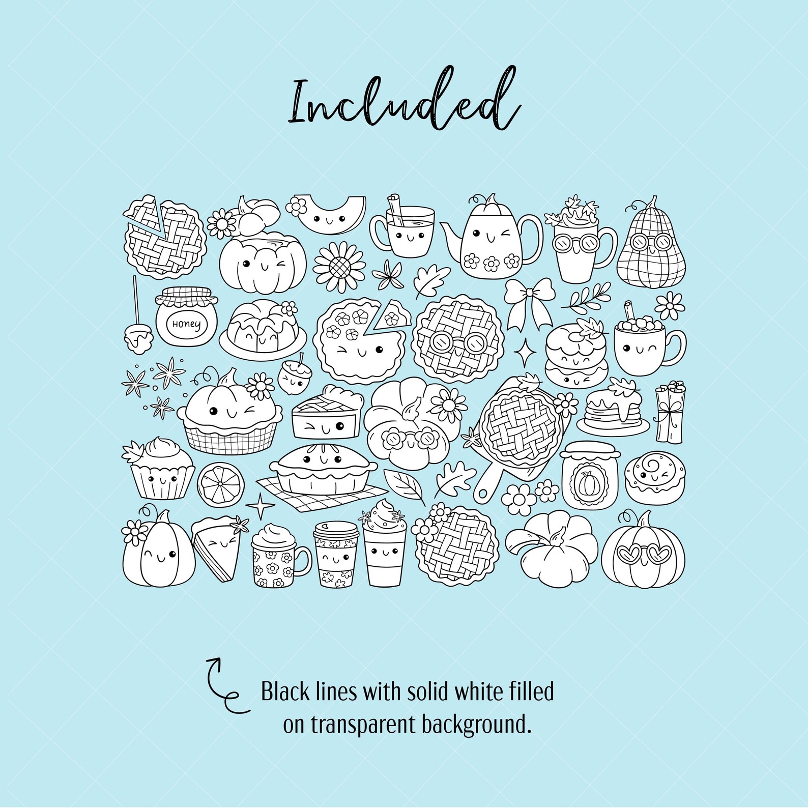 Doodle Pumpkin Spice Digital Stamp Autumn Treats Coloring Outline ...