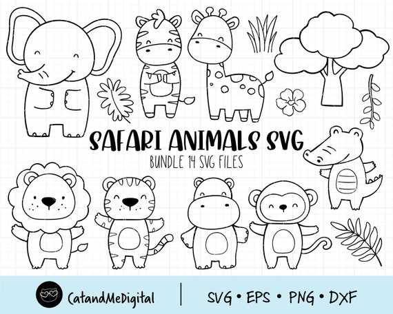 Safari Animals Svg Outline Safari Svg Jungle Animals Svg - Etsy