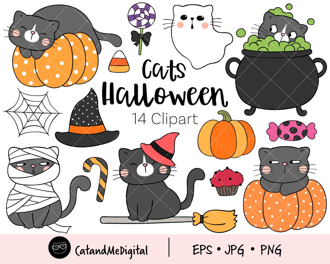 Cats Halloween Clipart Black Cats Clipart Halloween Treats - Etsy