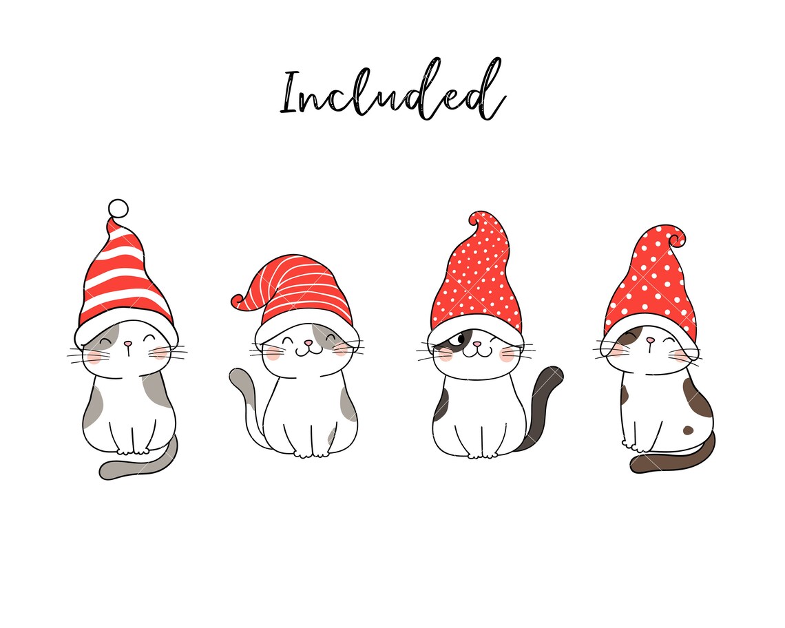 Gnome Cats Christmas Clipart Cat Clipart Winter Clipart Funny - Etsy