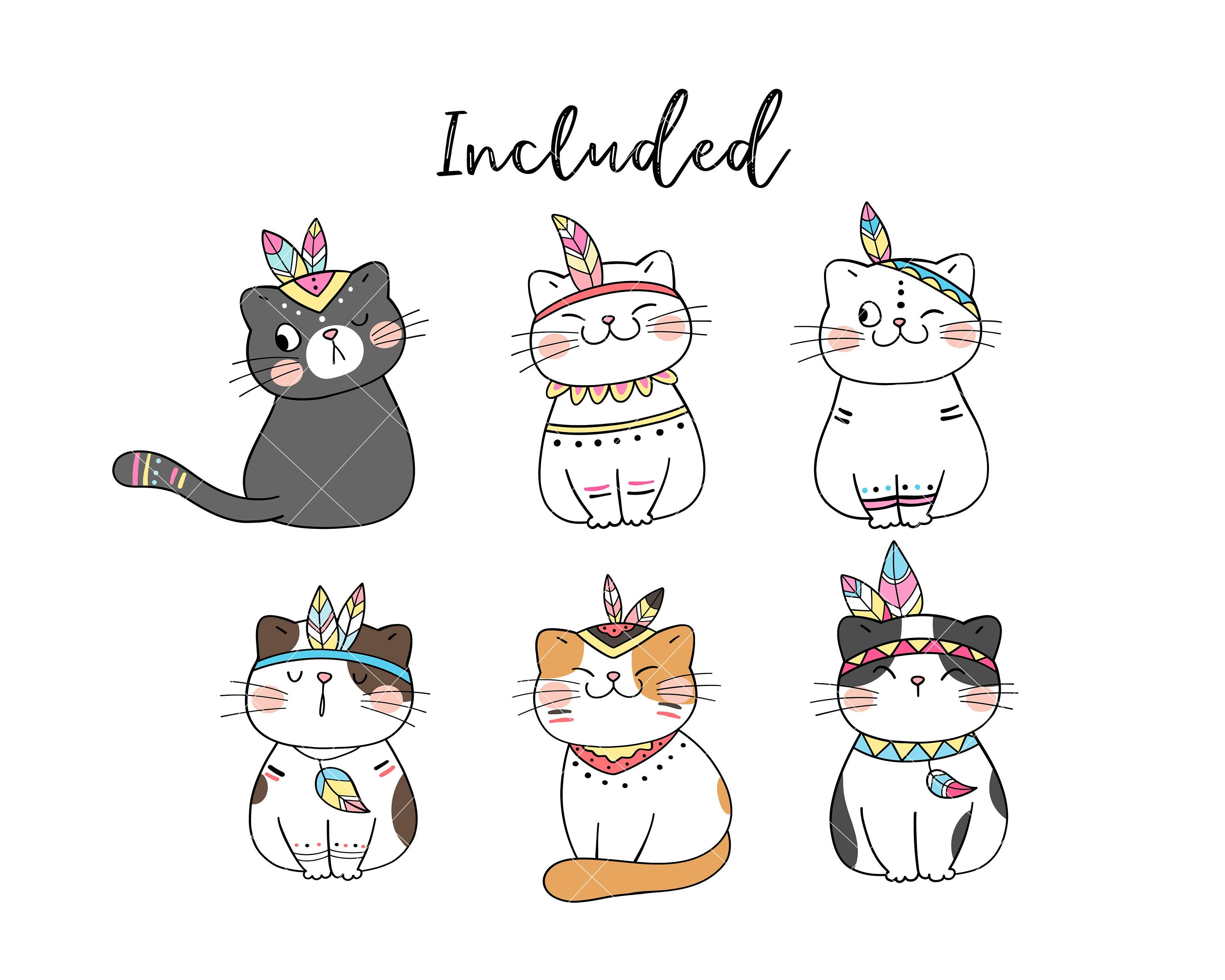 Tribal Cat Clipart Boho Clipart Cat Lovers Bohemian Animals Pet Clipart ...