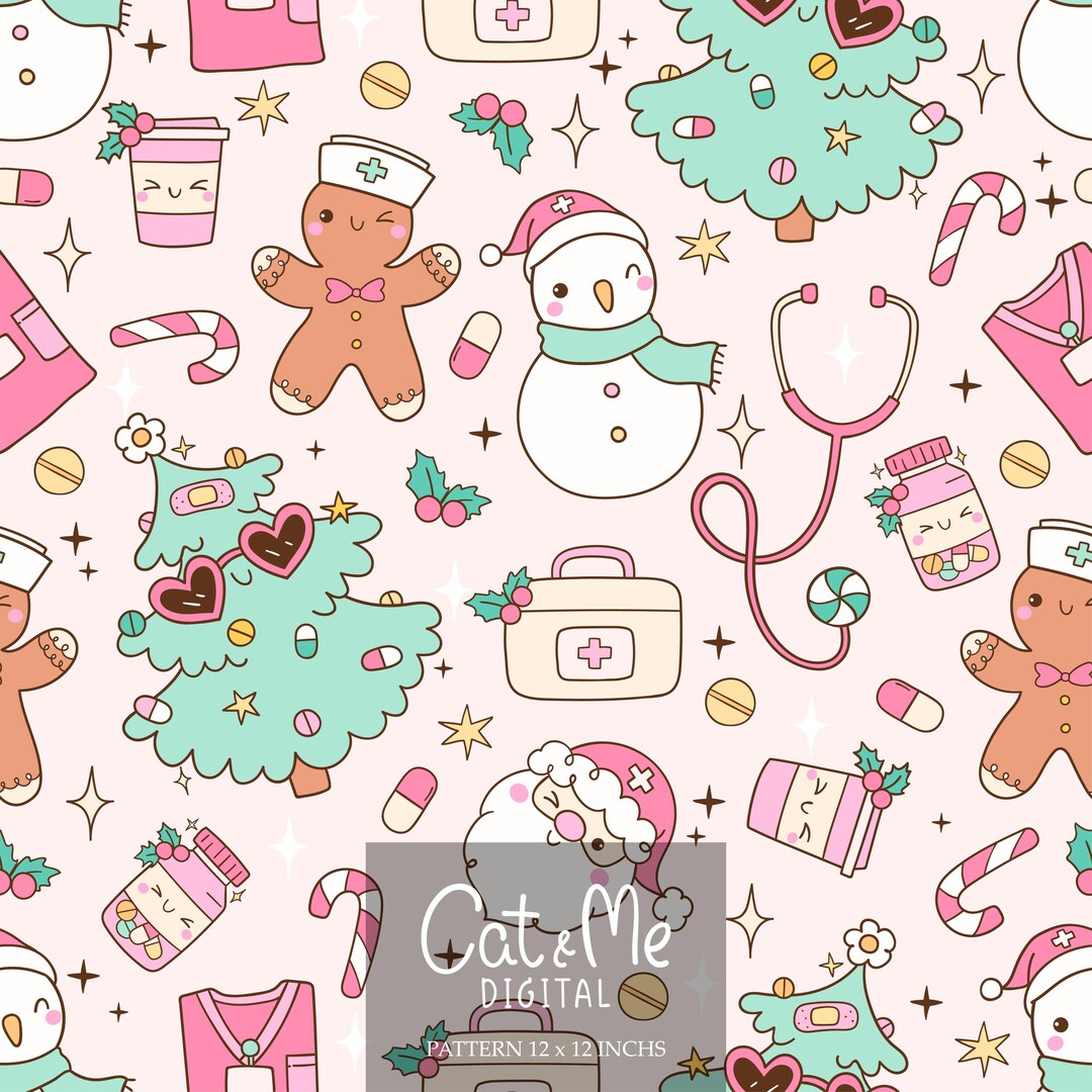 Pink Christmas Nurse Seamless Pattern Nurse Life Seamless Christmas ...