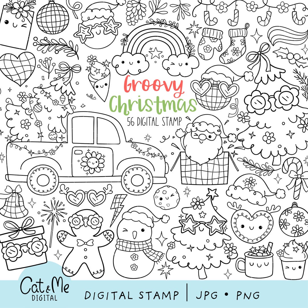 Groovy Retro Christmas Digital Stamp Christmas Stamp Doodle Winter ...