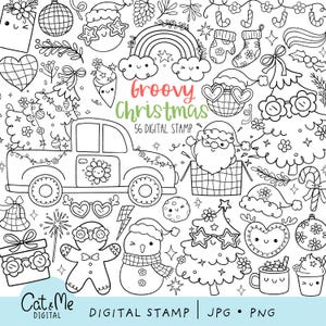 Groovy Retro Christmas Digital Stamp Christmas Stamp Doodle Winter ...