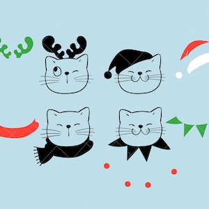 Christmas Cat SVG Cut File,happy Cat,cutting Files,cat With Santa Hat ...