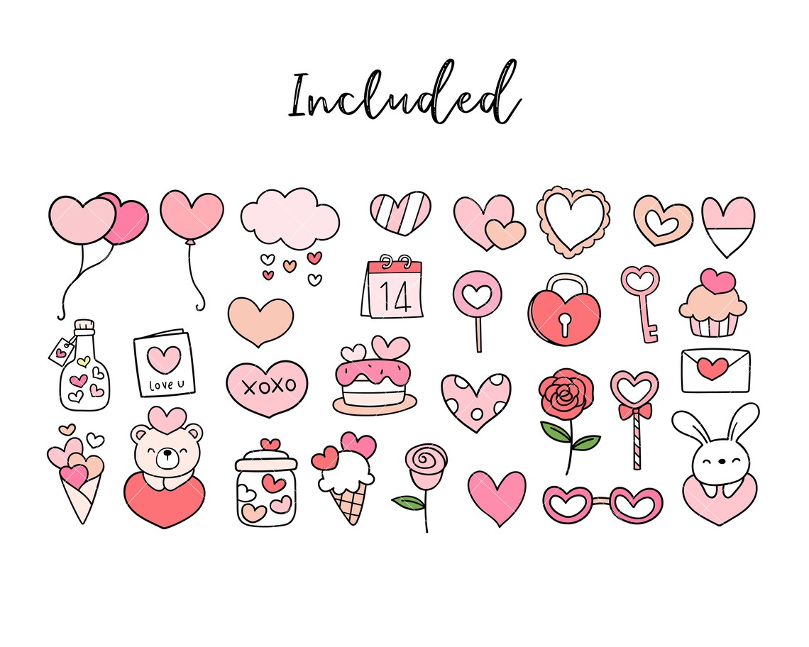 Doodle Valentine Clipart Valentine Clipart Love Clipart Pastel - Etsy