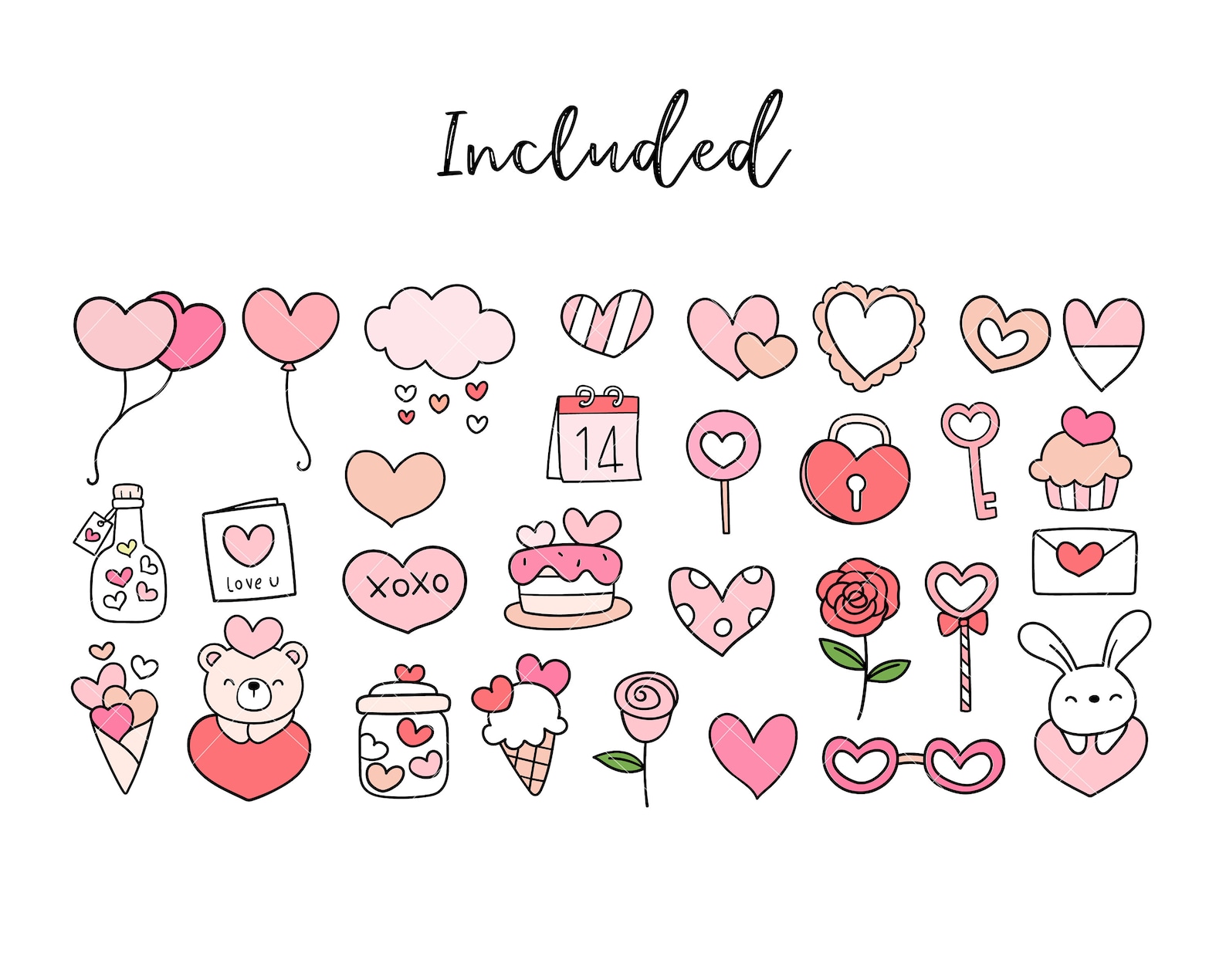 Doodle Valentine Clipart Valentine Clipart Love Clipart Pastel - Etsy