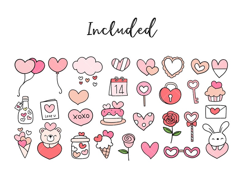 Doodle Valentine Clipart Valentine Clipart Love Clipart Pastel - Etsy