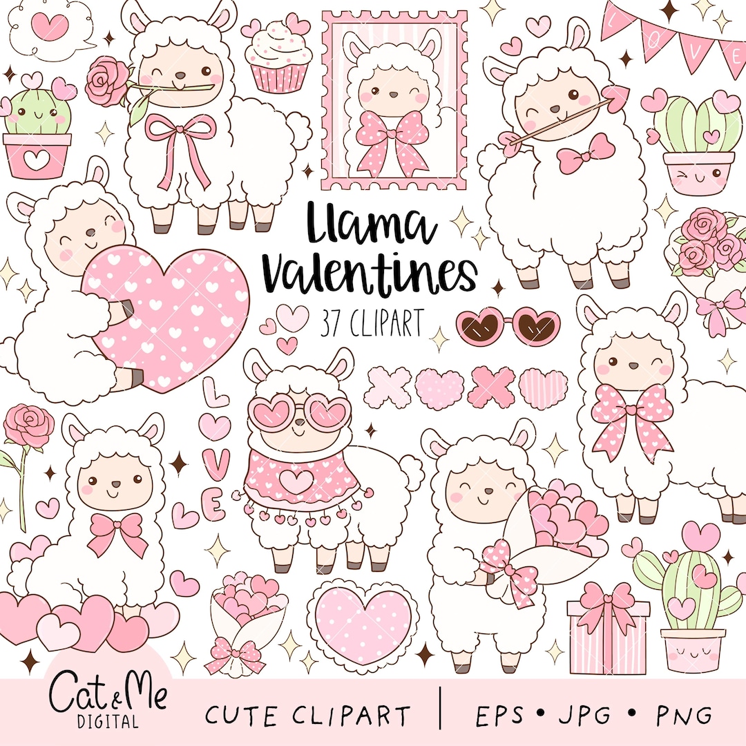 Llama Valentine Clipart, Valentine’s Day Png, Alpaca Love, Kawaii Heart ...