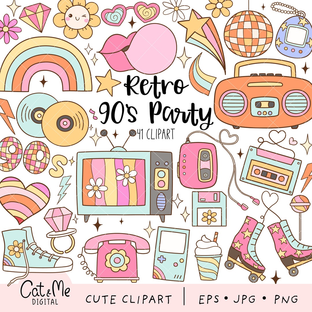 Retro 90's Clipart 90's Vibes Png 90's Party Png Groovy Clipart Hippie ...