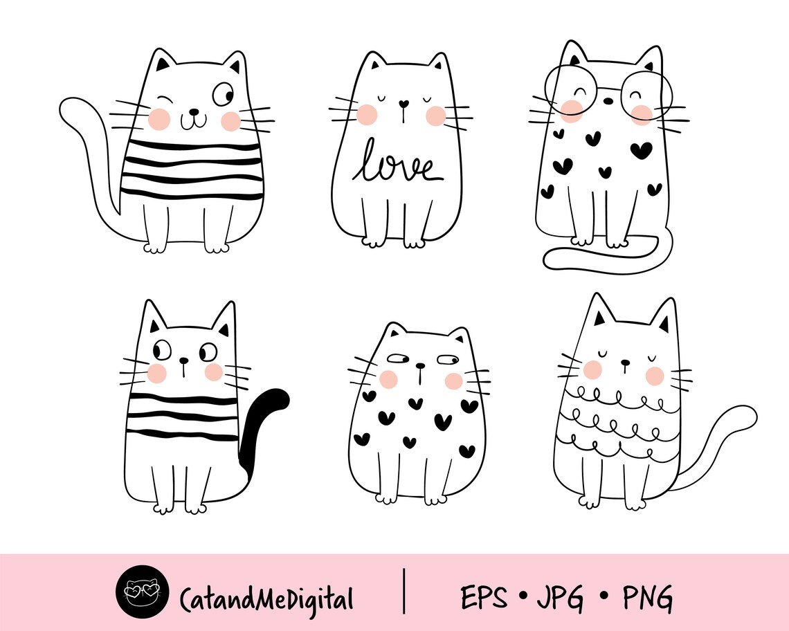 Clipart Kawaii Doodle Cat Digital Cat Download Cute Cat | Etsy