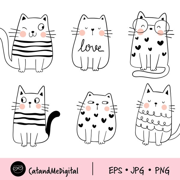 Cute Cat Clipart - Etsy