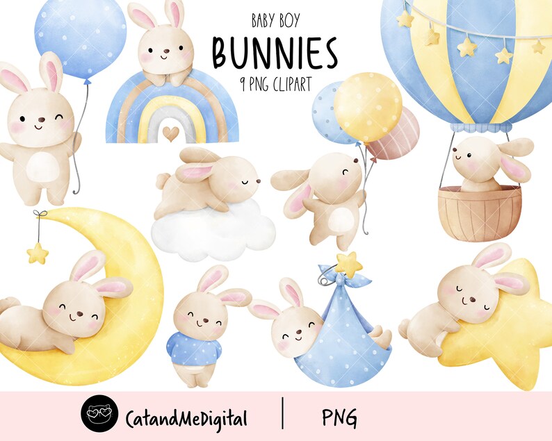 Baby Bunny Boy Clipart Watercolor Bunnies Nursery Animal - Etsy